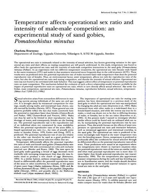 Pdf Temperature Affects Operational Sex Ratio And Intensity Of Male