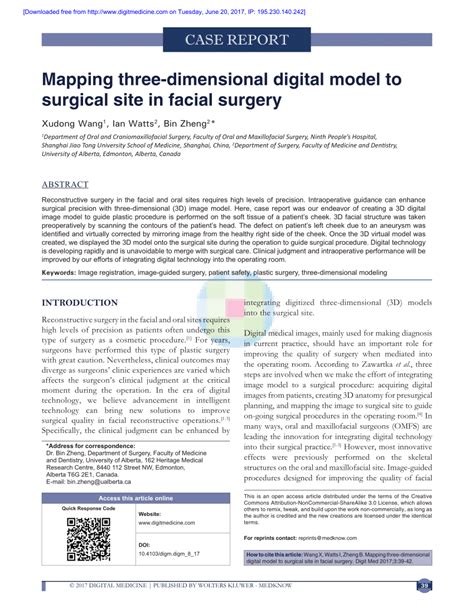 Pdf Mapping Three Dimensional Digital Model To Surgical Site In