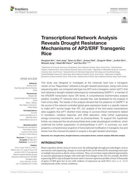 Pdf Transcriptional Network Analysis Reveals Drought Resistance