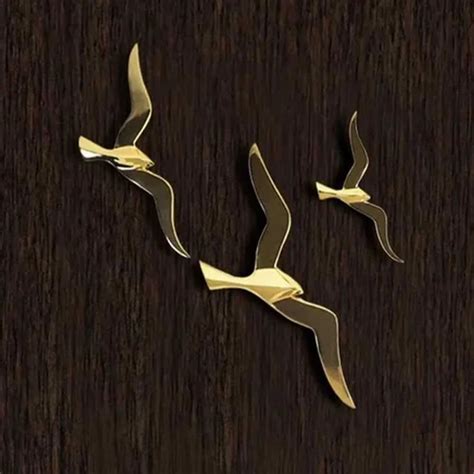 Golden Chrome Plated Aluminum Frying Birds Set3pc For Interior Decor