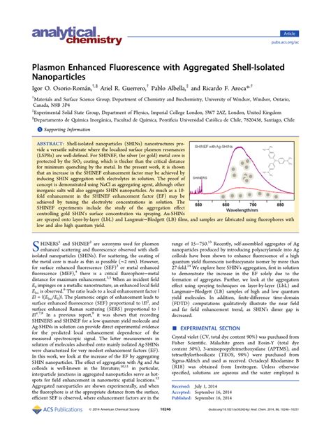 Pdf Plasmon Enhanced Fluorescence With Aggregated Shell Isolated