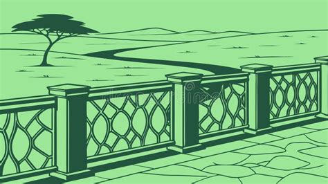 Ornate Balustrade Overlooking A Green Landscape Vector Design