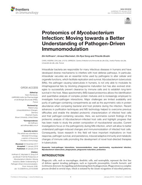 Pdf Proteomics Of Mycobacterium Infection Moving Towards A Better Understanding Of Pathogen