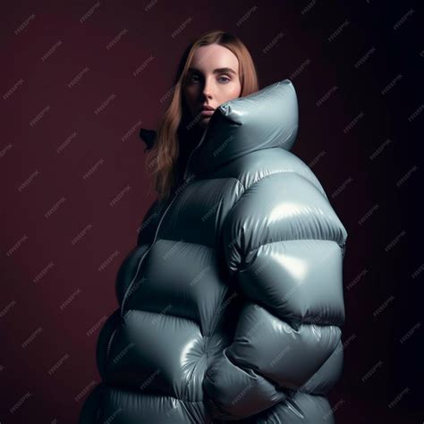Premium Photo A Beautiful Woman In A Very Big Puffer Suit Winter