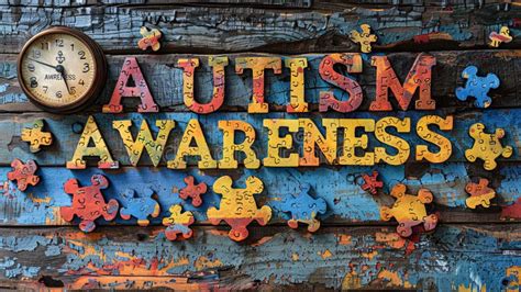 Autism Awareness Concept With Colorful Letters And Clock On Wooden
