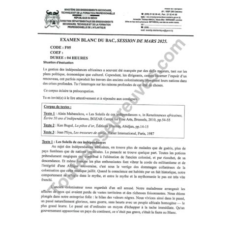 Epreuve Bac Blanc 2025 Francais Serie Abcd Departemental De Atlantique