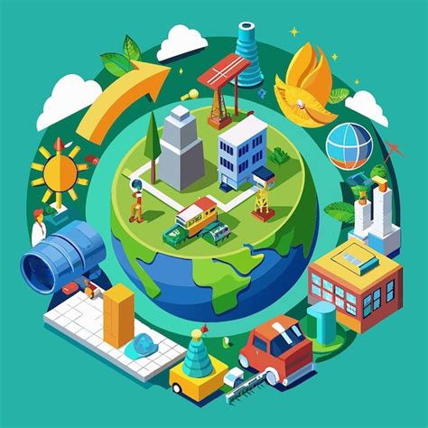 Circular Economy 3d Render Illustration Set Future Sustainable Economic
