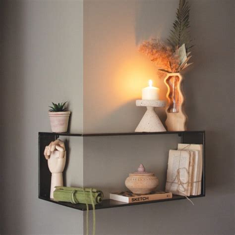 Corner Cubby Wall Shelf Iron Accents