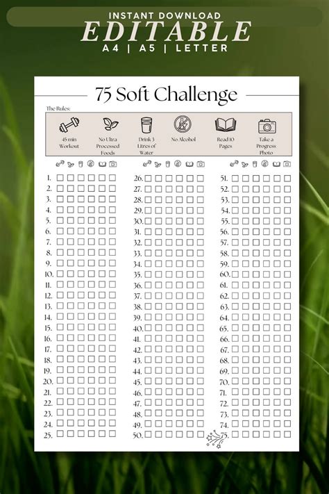 Editable 75 Soft Challenge Tracker Habit Checklist Pdf Etsy