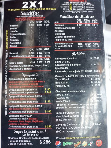 Carta Del Restaurante Charly Pizza Cupido Los Héroes Chalco Chalco Del