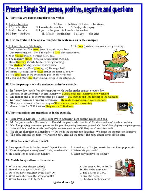 Present Simple 3rd Personpositive Negativequestion Grammar Drills