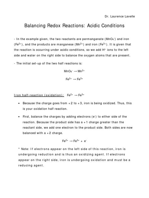 Balancing Redox Reactions Acidic Conditions Pdf Redox Chemical