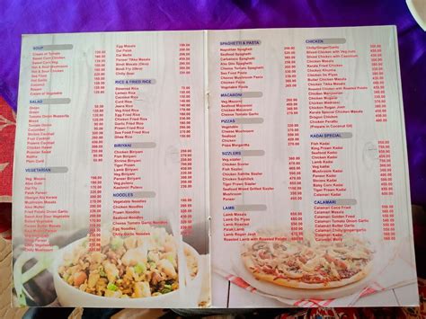 Menu At Sea Rock Restaurant Kovalam