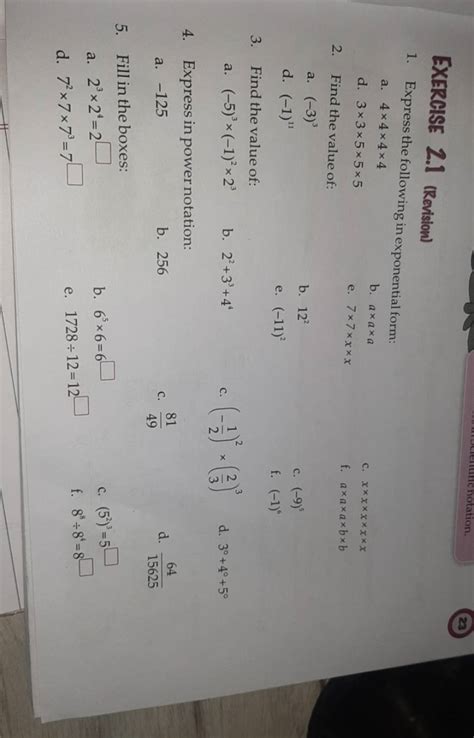 Exercise 2j Revision 1 Express The Following In Exponential Form