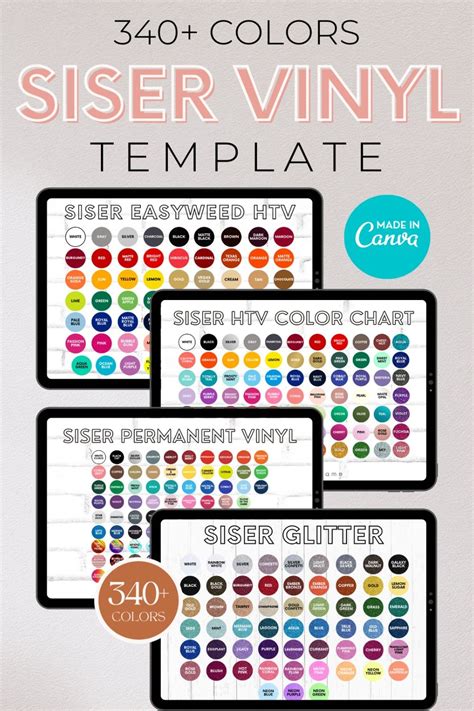 Editable Siser Vinyl Color Chart Bundle Siser Color Chart Template Vinyl Color Swatch Siser