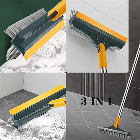 3 In 1 Tiles Cleaning Brush With Long Handle And Wipers180° Rotating