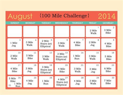 Free Printable 100 Mile Challenge
