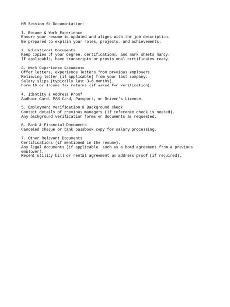 Essential Hr Documentation Checklist Pdf
