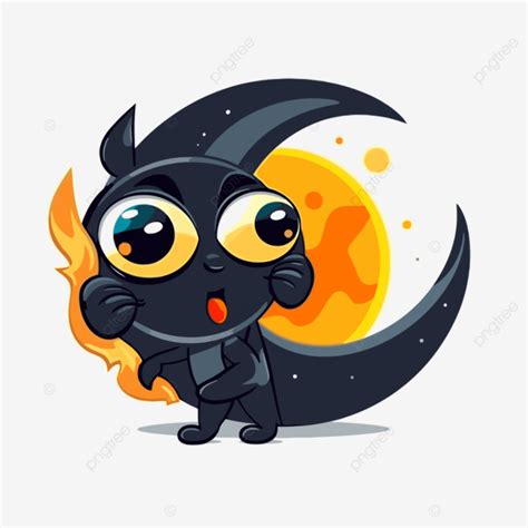 Solar Eclipse Clipart Cute Black Moon With Fire Cartoon Vector Solar