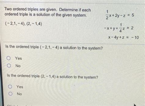 solved two ordered triples are given determine if each