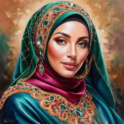 A Beautiful Hijabi Woman Rendered In Soft Velvety Oil Premium Ai