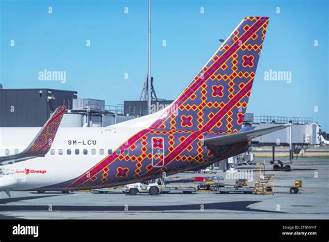 Details Of The Tail Of A Boeing 737 8u3 Wl From Batik Malaysia Airline At Perth Airport