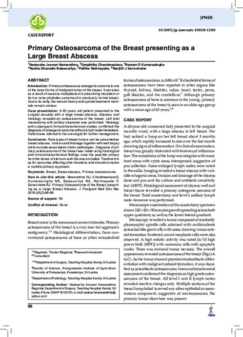 Pdf Primary Osteosarcoma Of The Breast Presenting As A Large Breast Abscess