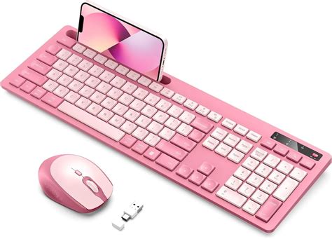 Wireless Keyboard And Mouse Combo Rose Pink Usb A And Type C Cute Wireless Keyboard With Phone