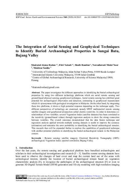 Pdf The Integration Of Aerial Sensing And Geophysical Techniques To Identify Buried