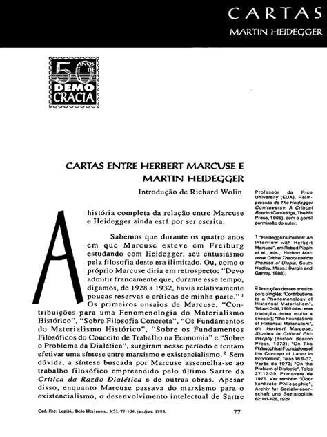 As Cartas Entre Macuse E Heidegger Introdução De Richard Wolin Pdf