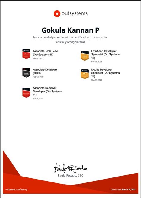 Outsystems Lowcode Certification Gokula Kannan