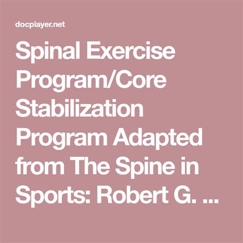 Spinal Exercise Programcore Stabilization Program Adapted From The