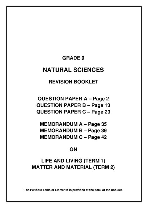 Ns Grade 9 Natural Sciences Revision Booklet Term 1 And 2 Questions And