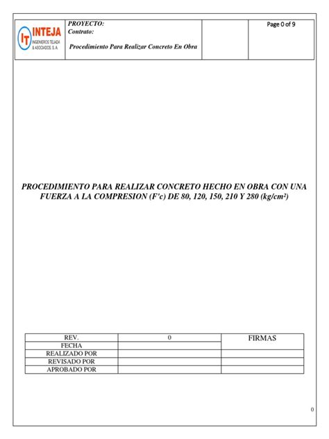Procedimiento Para Realizar Concreto En Obra Pdf Hormigón Ingeniería De Edificación