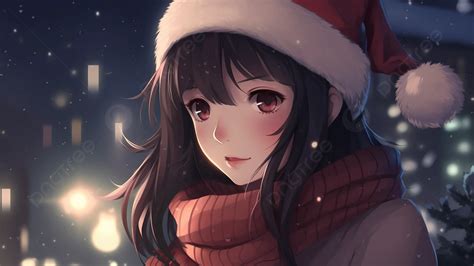 Christmas Girl Santa Hat Background Cute Cartoon First Love