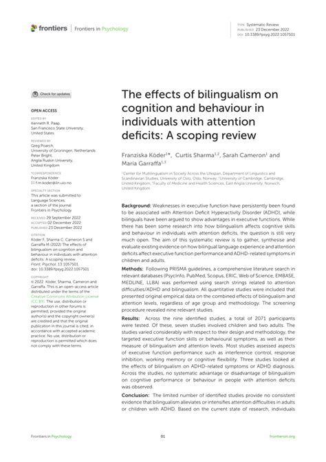 (PDF) The effects of bilingualism on cognition and behaviour in individuals with attention ...