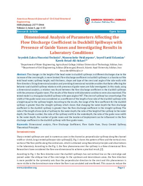 Pdf Dimensional Analysis Of Parameters Affecting The Flow Discharge Coefficient In Duckbill