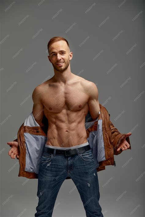 Premium Photo Portrait Of A Handsome Male Model Posing Shirtless In A