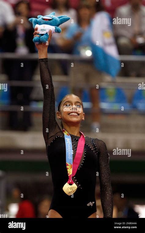 Ana Sofia Gomez Of Guatemala Celebrates At The Podium After Winning