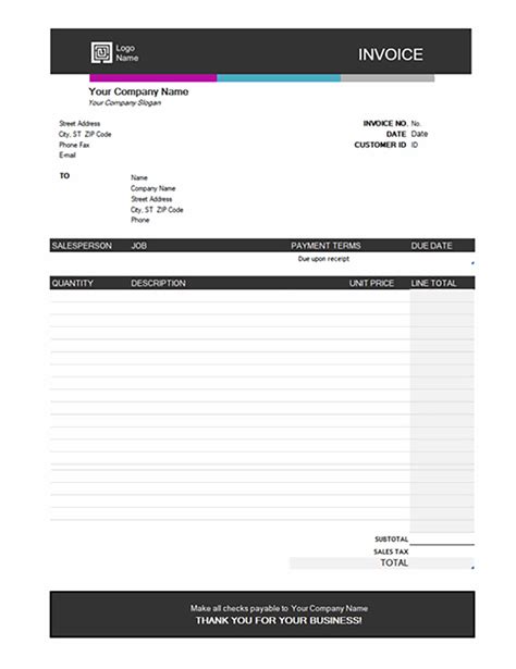 Sample Invoice Excel Template
