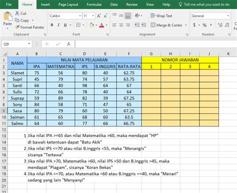 Latihan Soal Mengenai Penggunaan Rumus If And Dan Or Pada Ms Excel