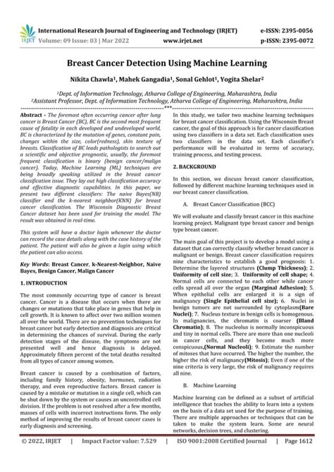 Breast Cancer Detection Using Machine Learning Pdf
