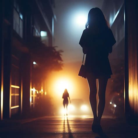 Premium Photo A Silhouette Of A Young Woman Walking Alone Under