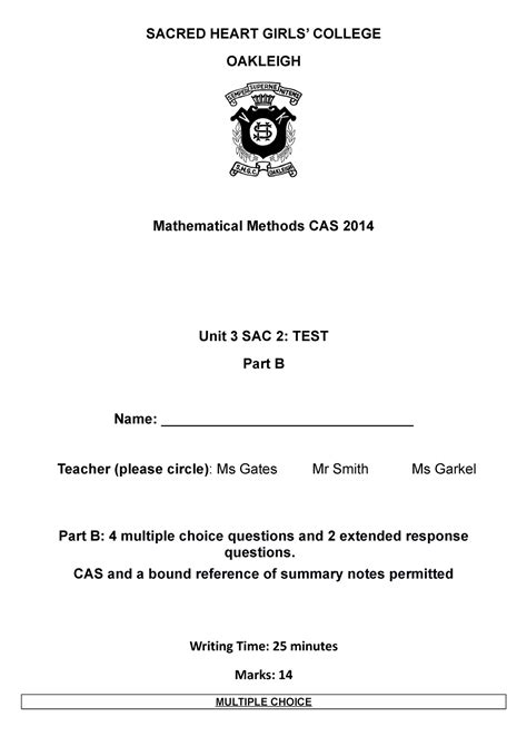 2014 Shc Sac 2 Part 2 Methods Practice Sac Sacred Heart Girls