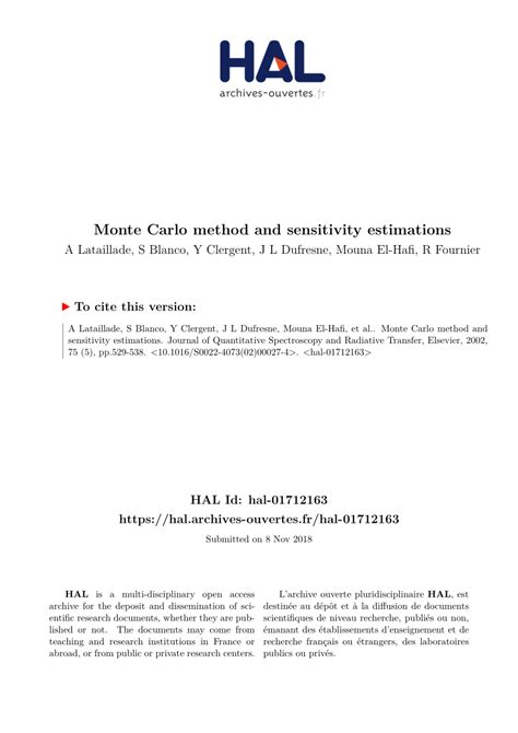 Pdf Monte Carlo Method And Sensitivity Estimations