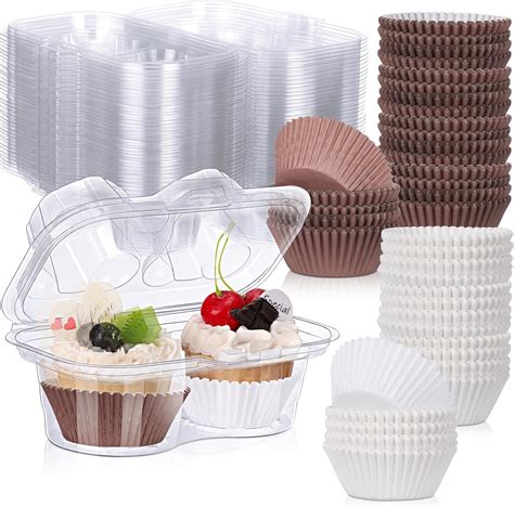 Tanlade 100 Pcs 2 Cavity Cupcake Boxes 200 Pcs Baking Cups