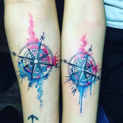 Couple Compass Tattoos Couples Tattoo Designs Watercolor Compass