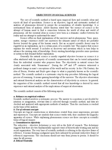 Objectivity In Social Sciences Social Sciences Scientific Method