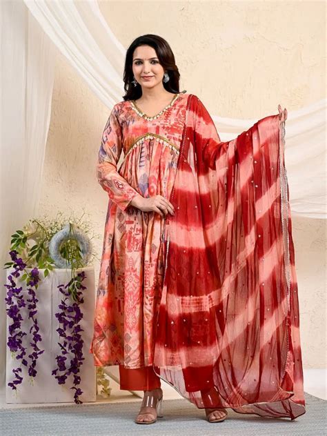 Chiffon Peach Printed Alia Cut Set At Rs 1350piece In Jaipur Id