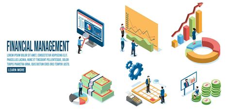 3d Isometric Set Of Financial Management With Diagrams Graphs